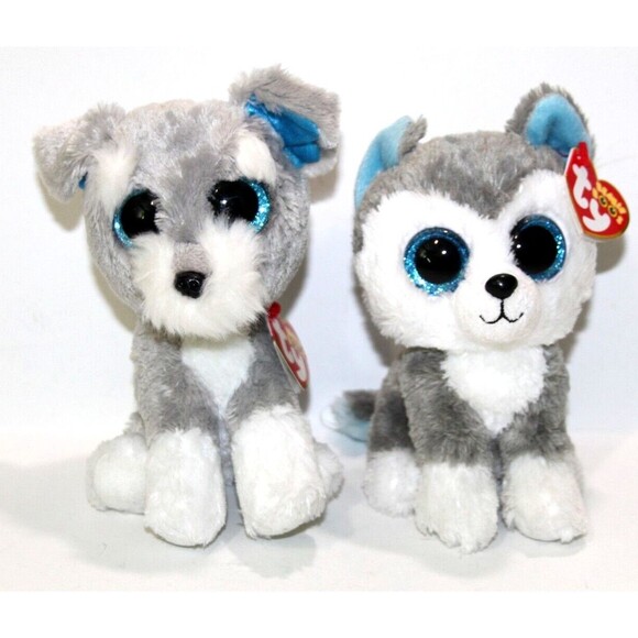 Toys | Ty Beanie Boos Whiskers Schnauzer Slush Husky Dogs Stuffed ...